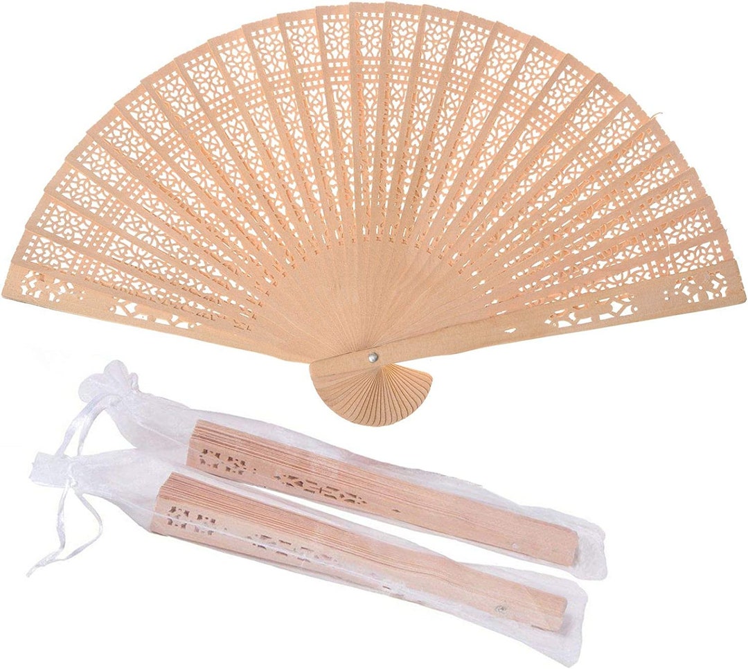 Set of 12/24/50/75/100 Wood Folding Fan W/ Gift Bag for Wedding Party ...