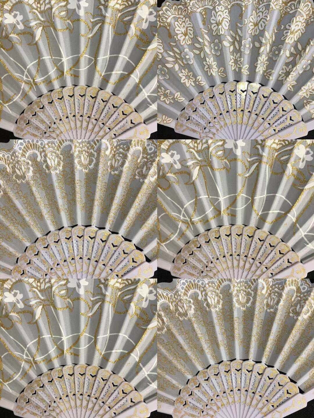 Set of 6/12/50/75/100 White Summer Glitter Folding Fan W/ Gift Bag for ...