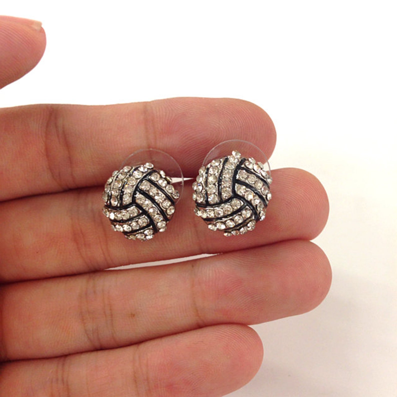 Rhinestone Volleyball Stud Earrings / Gift for Sports Mom / Sports Team ...