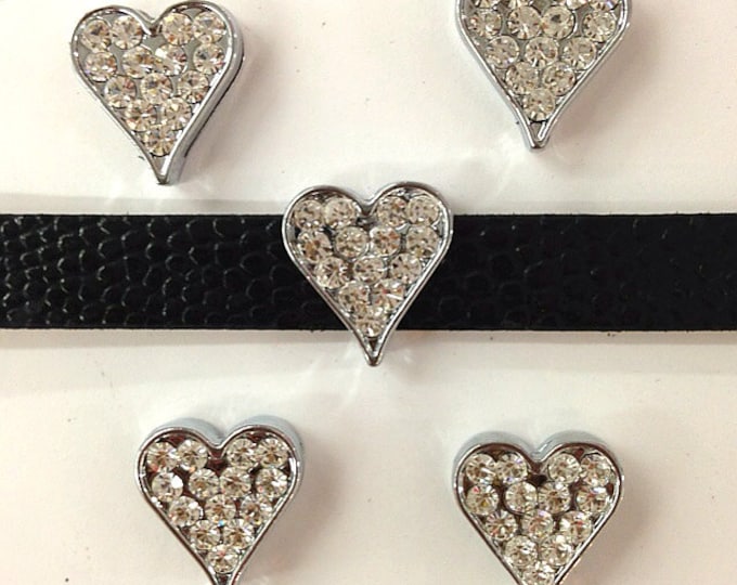 Set of 10pc Silver Rhinestone Solid Heart Slide Charm Fits 8mm - Etsy