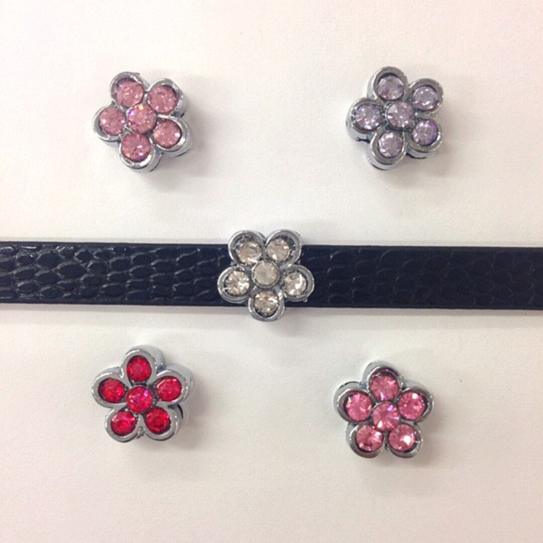 Set of 10pc Mix Color Rhinestone Flower Slide Charm Fits 8mm Wristband ...