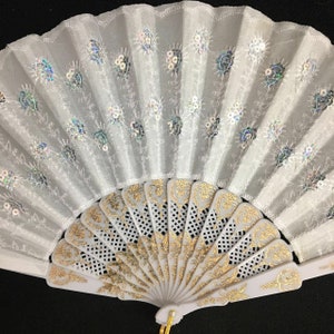 White/black/purple Sequin Folding Fan W/ Gift Bag for Wedding Party ...