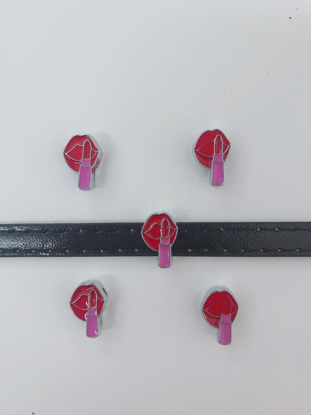 Set of 10pc Red Lips and Lipstick Slide Charm Fits 8mm Wristband for ...
