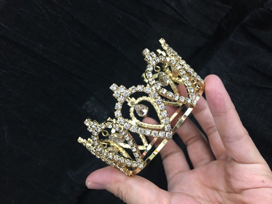 Mini Rhinestone Gold Crown for Baby / Animal / Wedding Cake / - Etsy