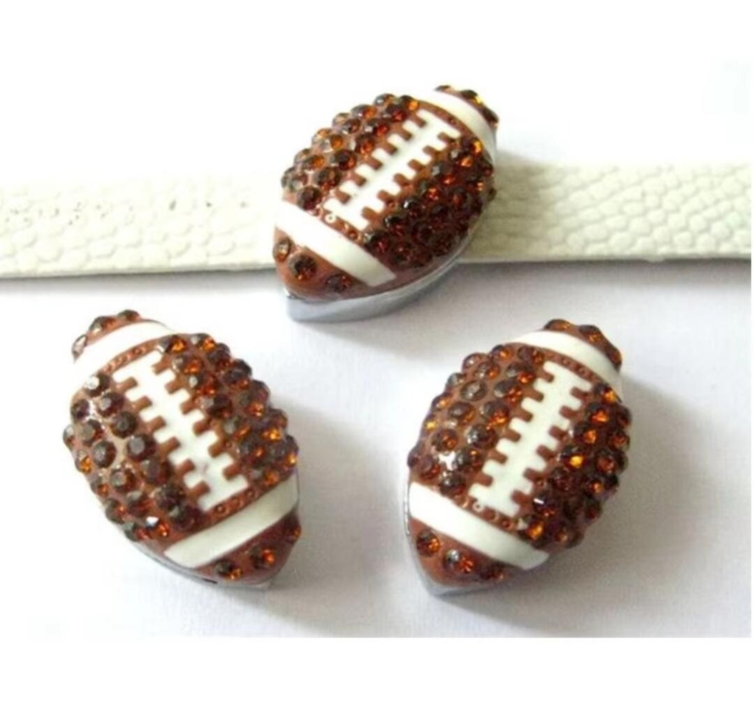 Set of 2pc Rhinestone Sports Football Charm Fits 8mm Wristband ...