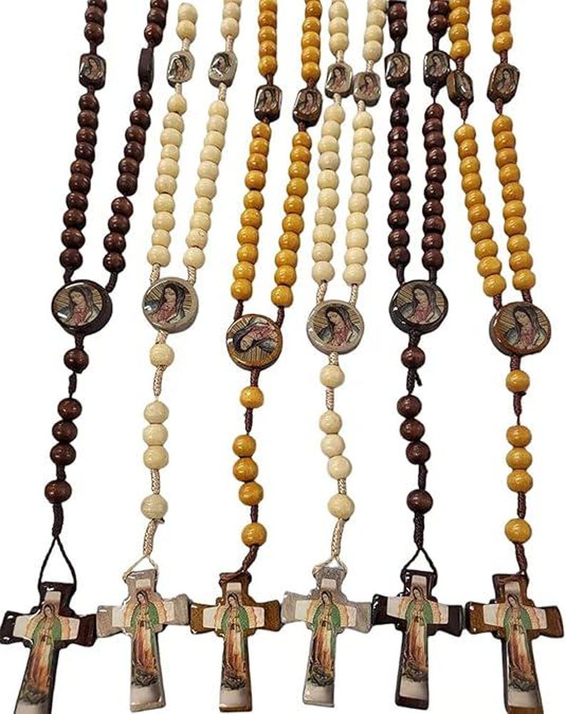 30 X Mixed Bulk Clearance Wooden Rosary Necklace With Organza Gift Bags ...