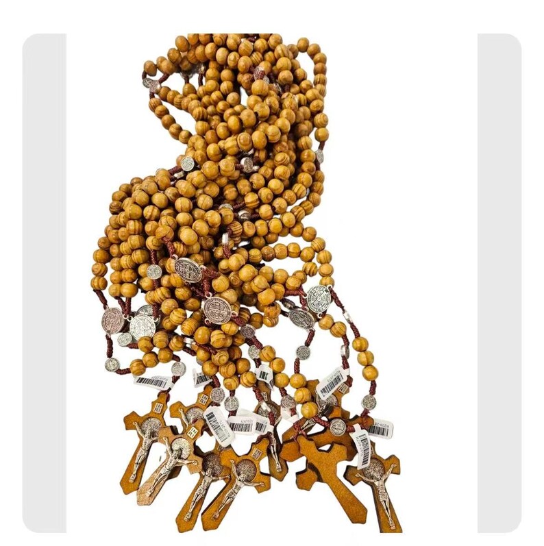 30 X Mixed Bulk Clearance Wooden Rosary Necklace With Organza Gift Bags ...