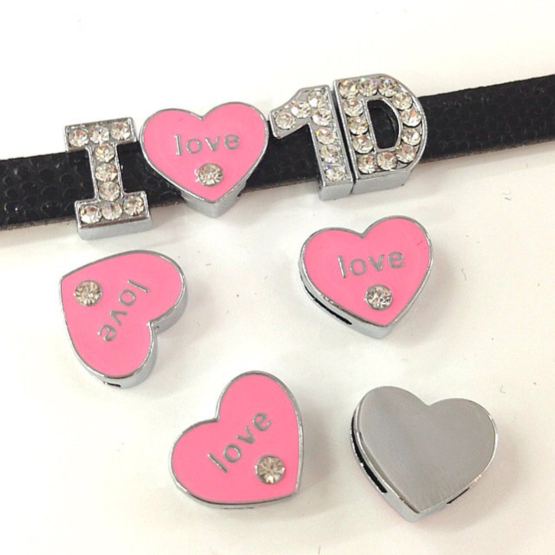 Set of 10 Pc Pink Rhinestone Love Slide Charm Fits 8mm - Etsy