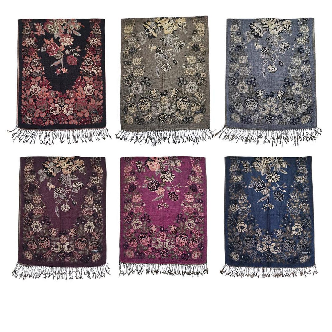 Colorful Flower Rose Pashmina Shawl , Woven Blanket Scarf, Wrap ...