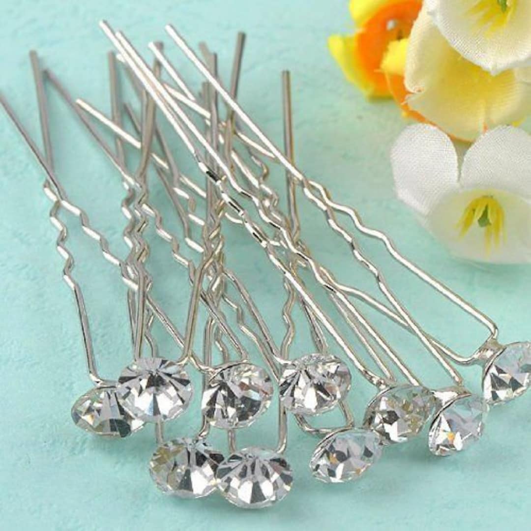 Set of 20 Rhinestone Hair Pin for Wedding Bouquet, Flower Embellishment ...