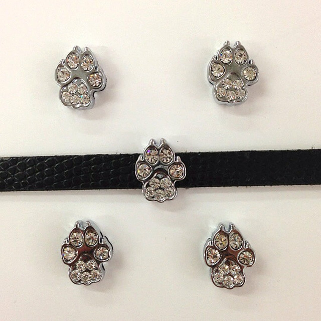 Set of 50pc Silver Rhinestone Animal Paws Slide Charm Fits 8mm ...