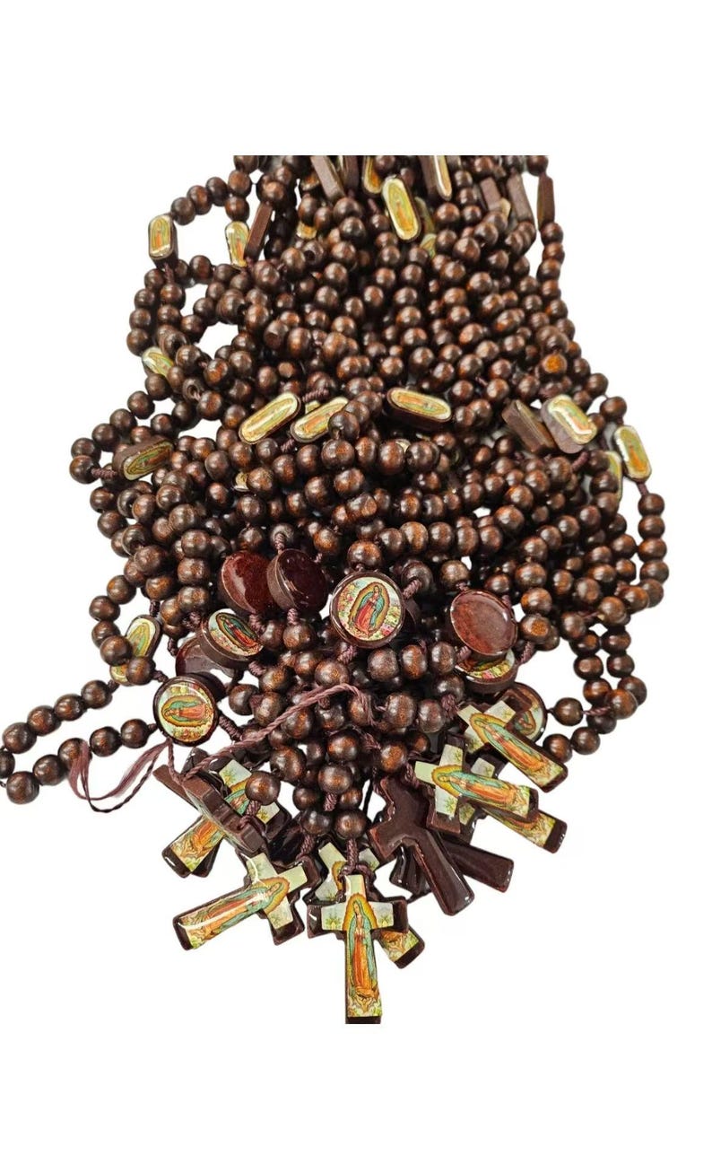 30 X Mixed Bulk Clearance Wooden Rosary Necklace With Organza Gift Bags ...