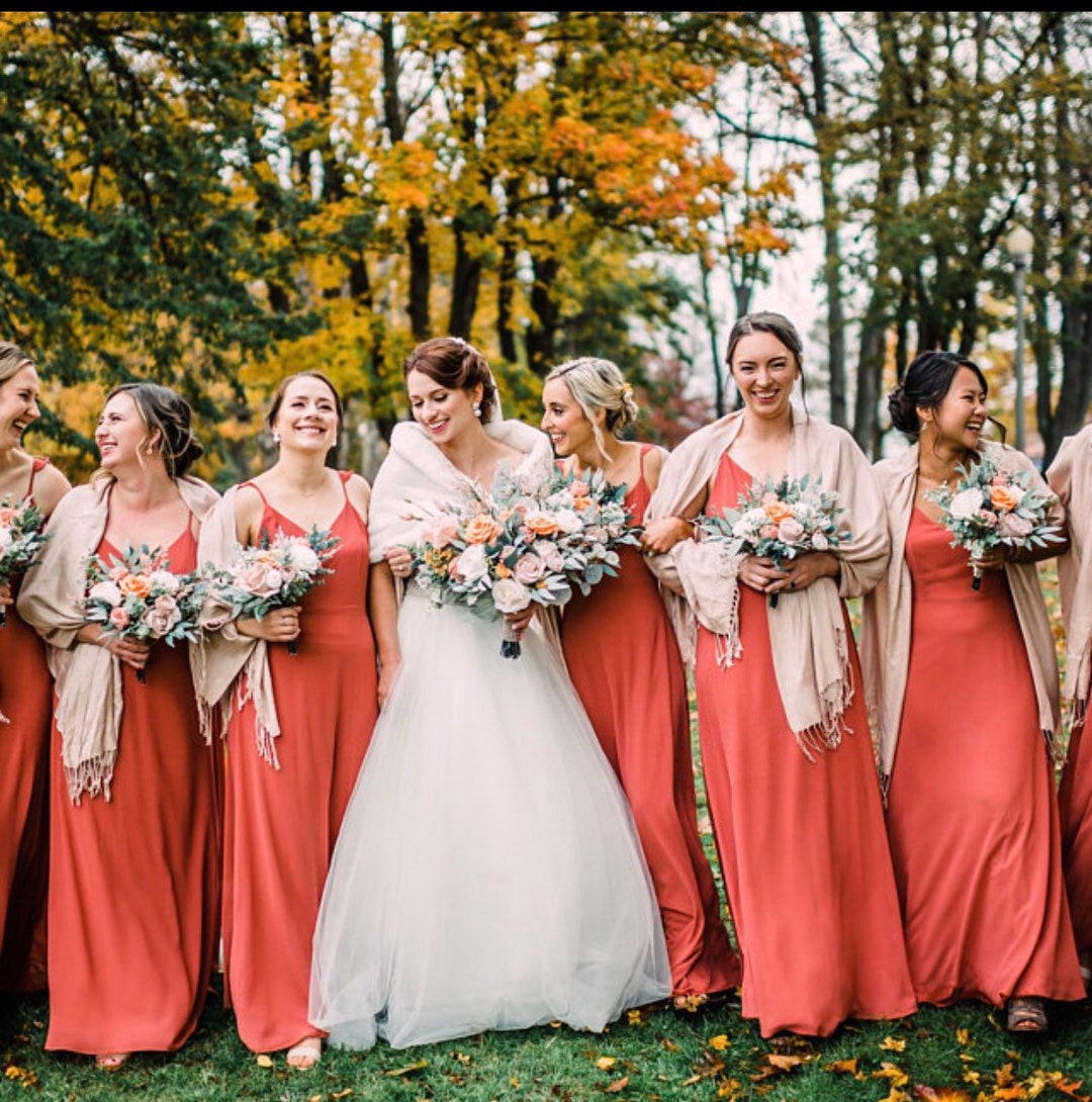 Chal de pashmina en tono dorado rosa, beige tostado, nude, champán ...