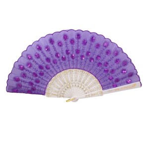 White/black/purple Sequin Folding Fan W/ Gift Bag for Wedding Party ...