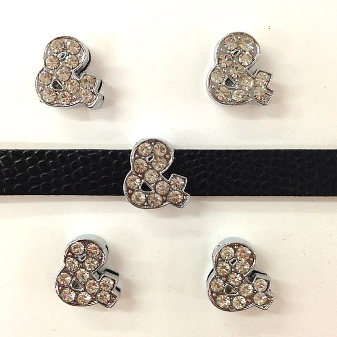 Set of 10pc Rhinestone & Symbol Sign Slide Charm Fits 8mm Wristband for ...