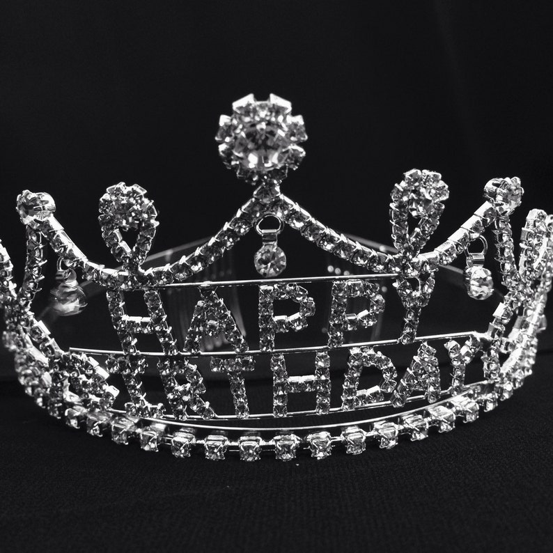 Silver Gold Crystal Rhinestone Happy Birthday Tiara Crown Comb Etsy