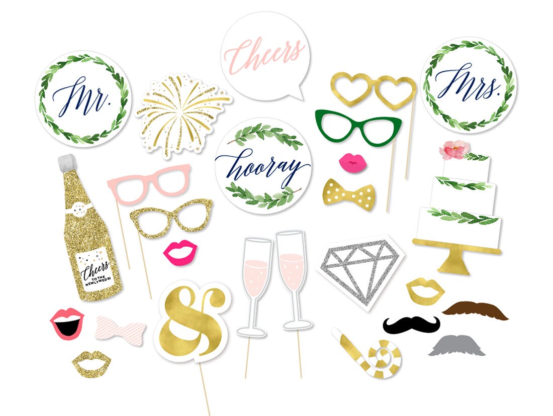 Greenery Wedding Photo Booth Props Bridal Photo Booth Props Printable ...