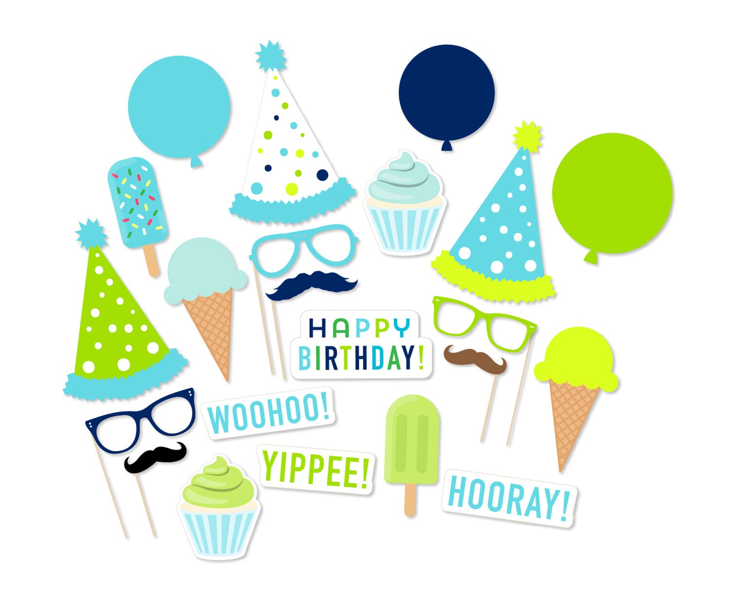 Blue and Green Birthday Party Photo Booth Props Birthday Party Props ...