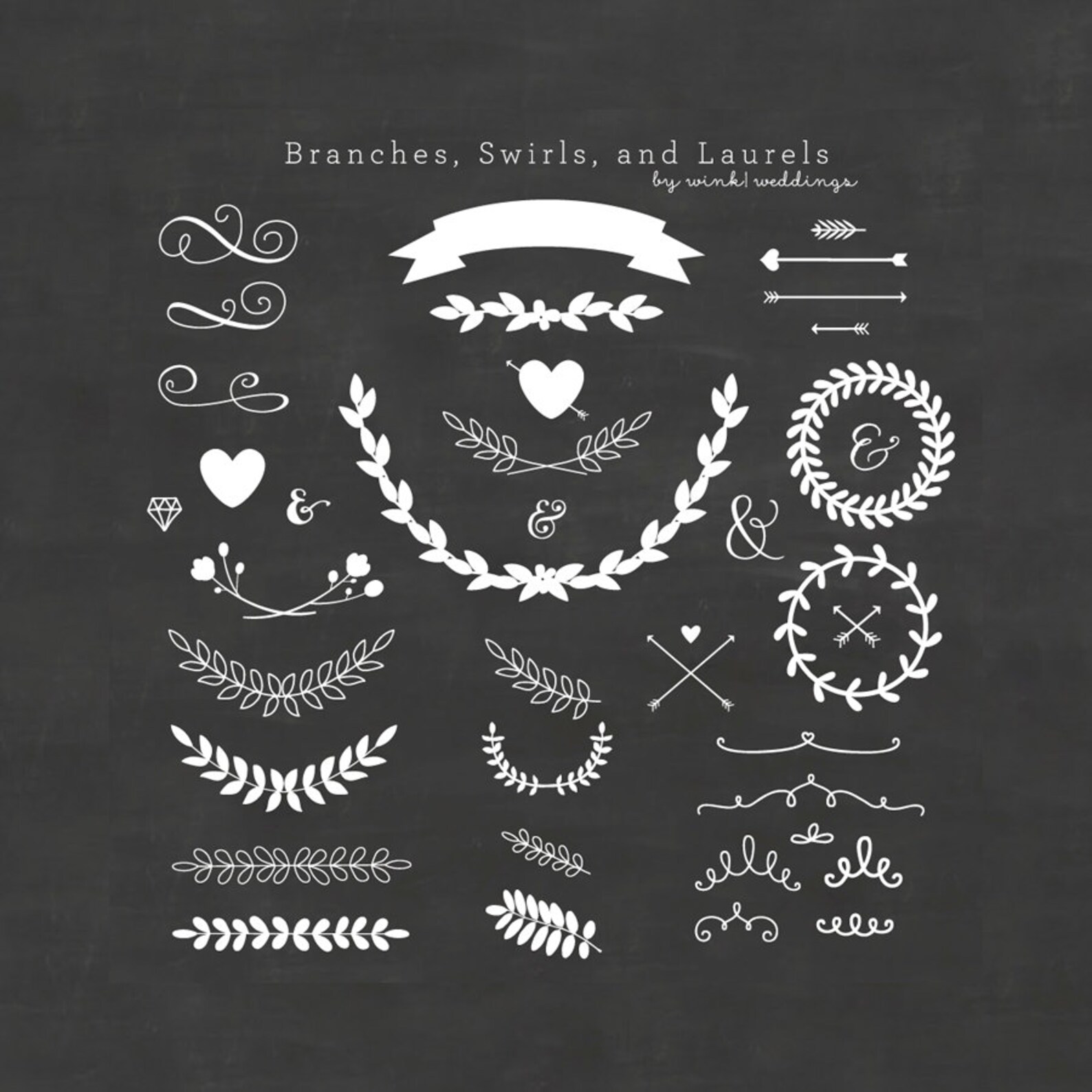 Chalkboard Laurels Clipart / Wreaths Banners Arrows Chalk / Clip Art ...