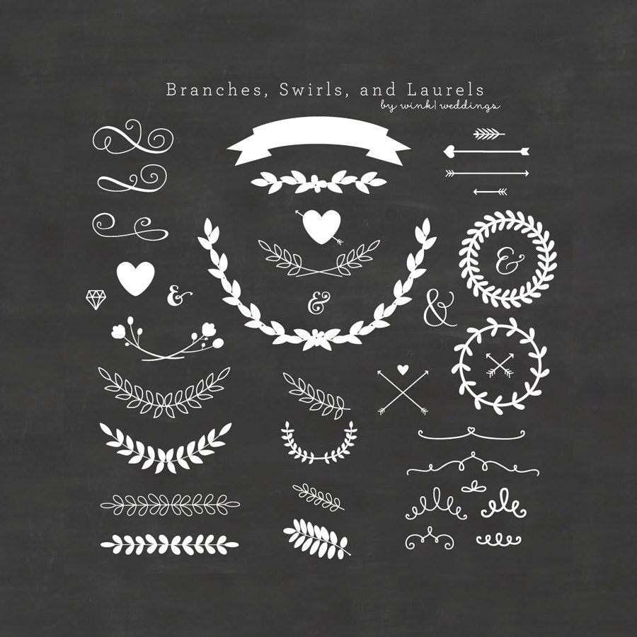 Chalkboard Laurels Clipart / Wreaths Banners Arrows Chalk / Clip Art ...
