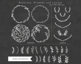 Chalkboard Laurels Clipart / Wreaths Banners Arrows Chalk / | Etsy