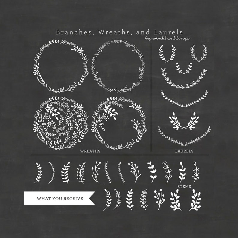 Chalkboard Laurels Clipart / Wreaths Banners Arrows Chalk / Clip Art ...