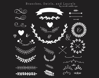 Chalkboard Laurels Clipart / Wreaths Banners Arrows Chalk / | Etsy