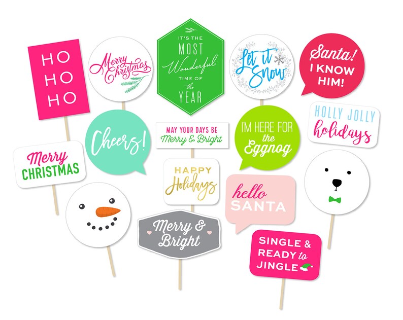Modern Christmas Photo Booth Props - Christmas Photo Props - Pink ...