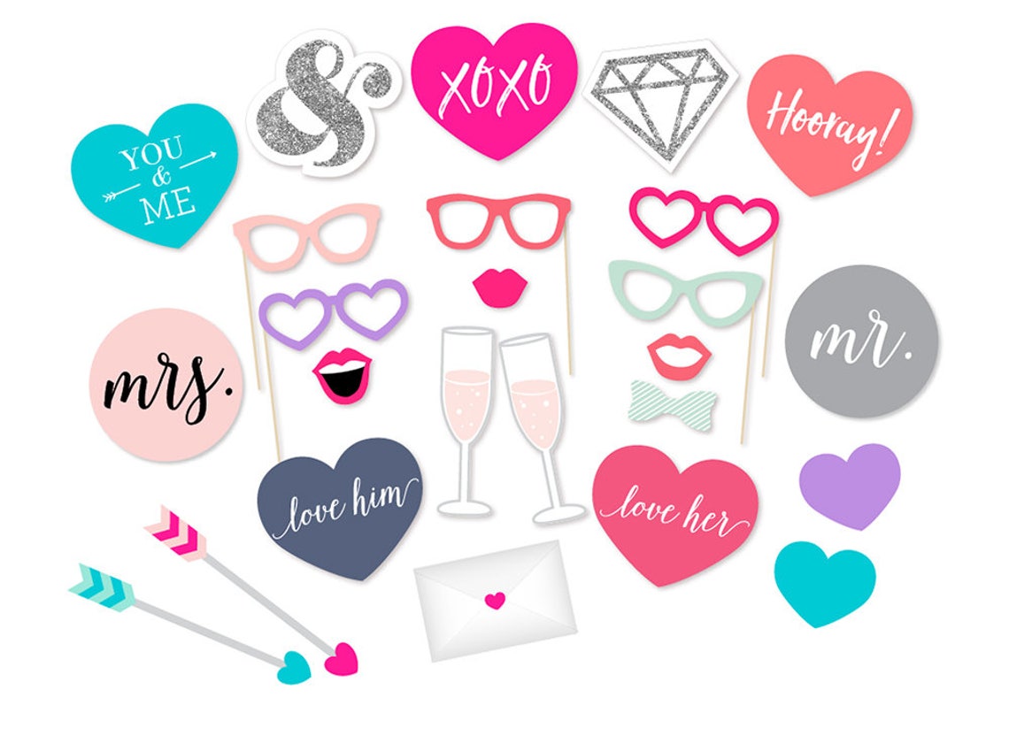 Wedding Photo Booth Props, Hearts, Blush Pink Props, Wedding Photobooth ...