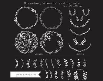 Chalkboard Laurels Clipart / Wreaths Banners Arrows Chalk / Clip Art ...