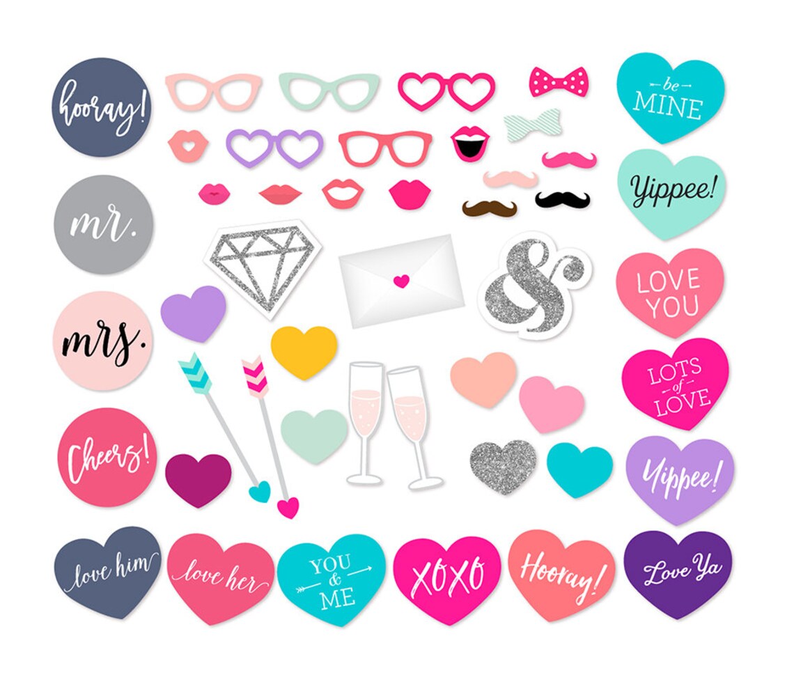 Wedding Photo Booth Props, Hearts, Blush Pink Props, Wedding Photobooth ...