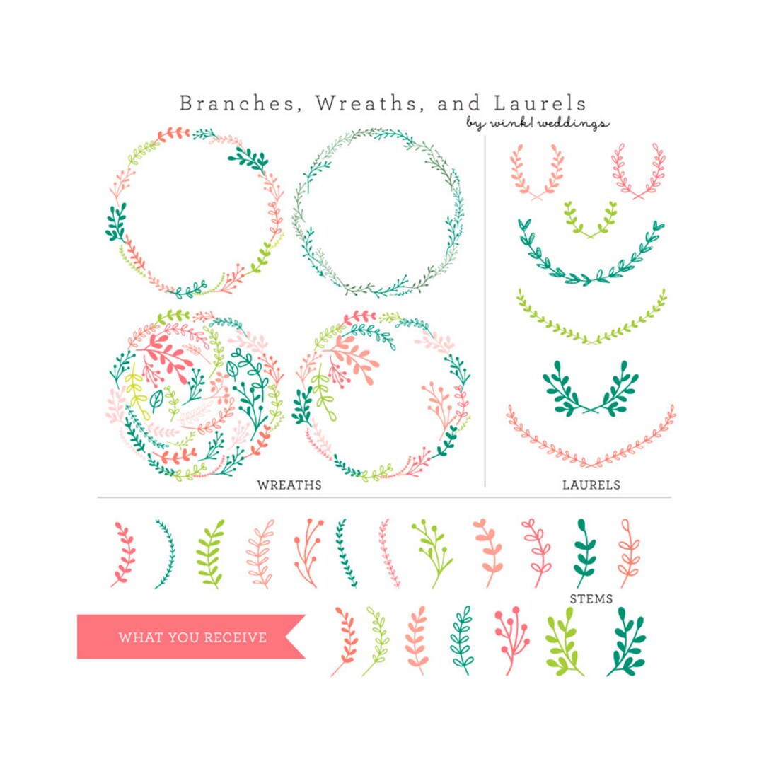 Laurel Clipart / Wreaths Banners Arrows Chalk / Clip Art for ...
