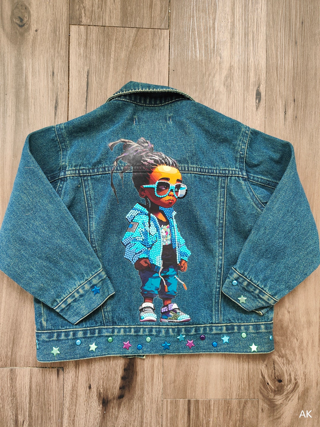 Children's Custom Denim Jacket With Cartoon Art & Crystal. - Etsy