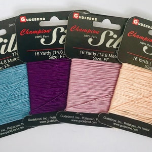16 Cards Gudebrod Champion 100% Pure 3-ply Silk Bead Cord Thread, Size ...