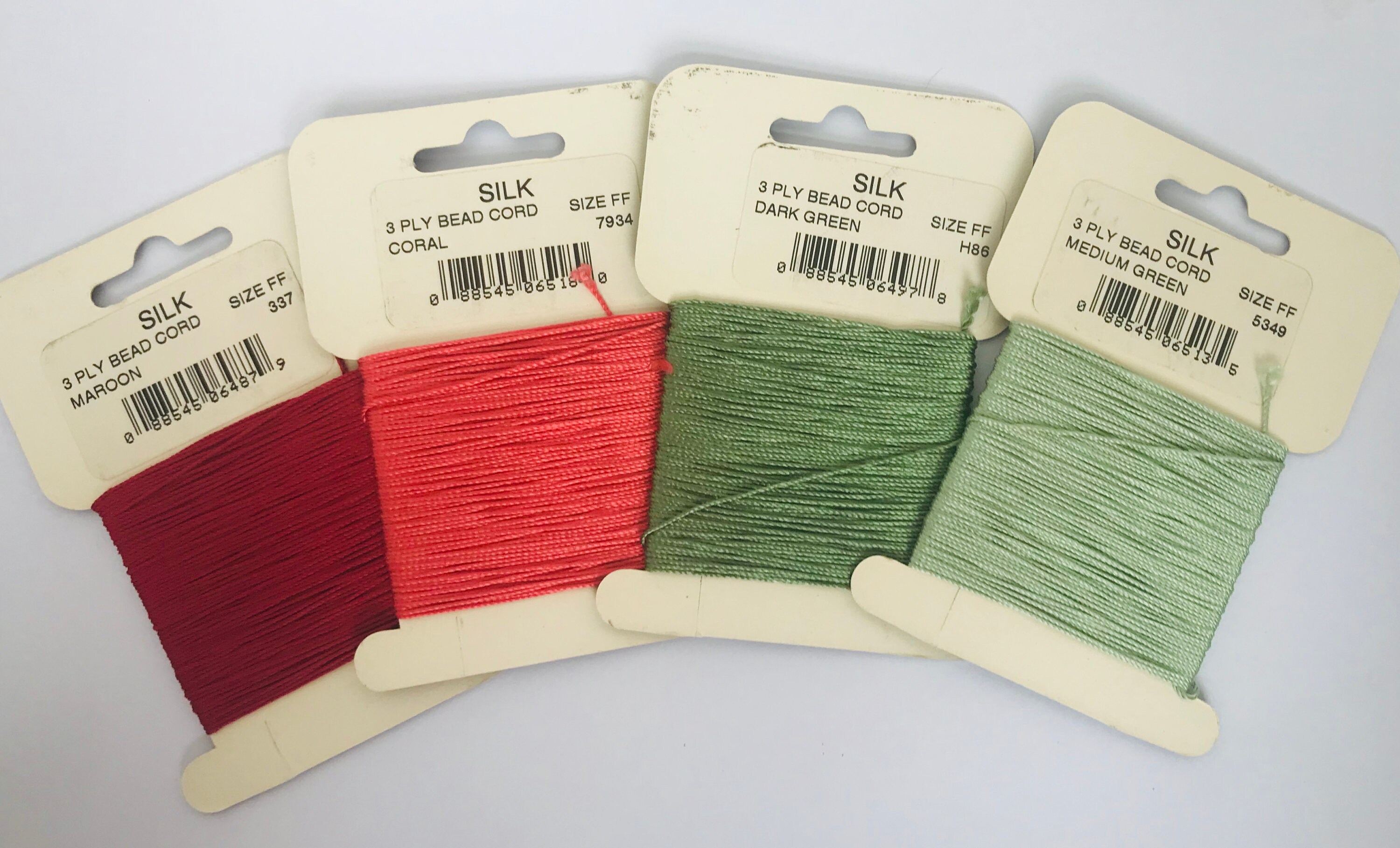 16 Cards Gudebrod Champion 100% Pure 3-ply Silk Bead Cord Thread, Size ...