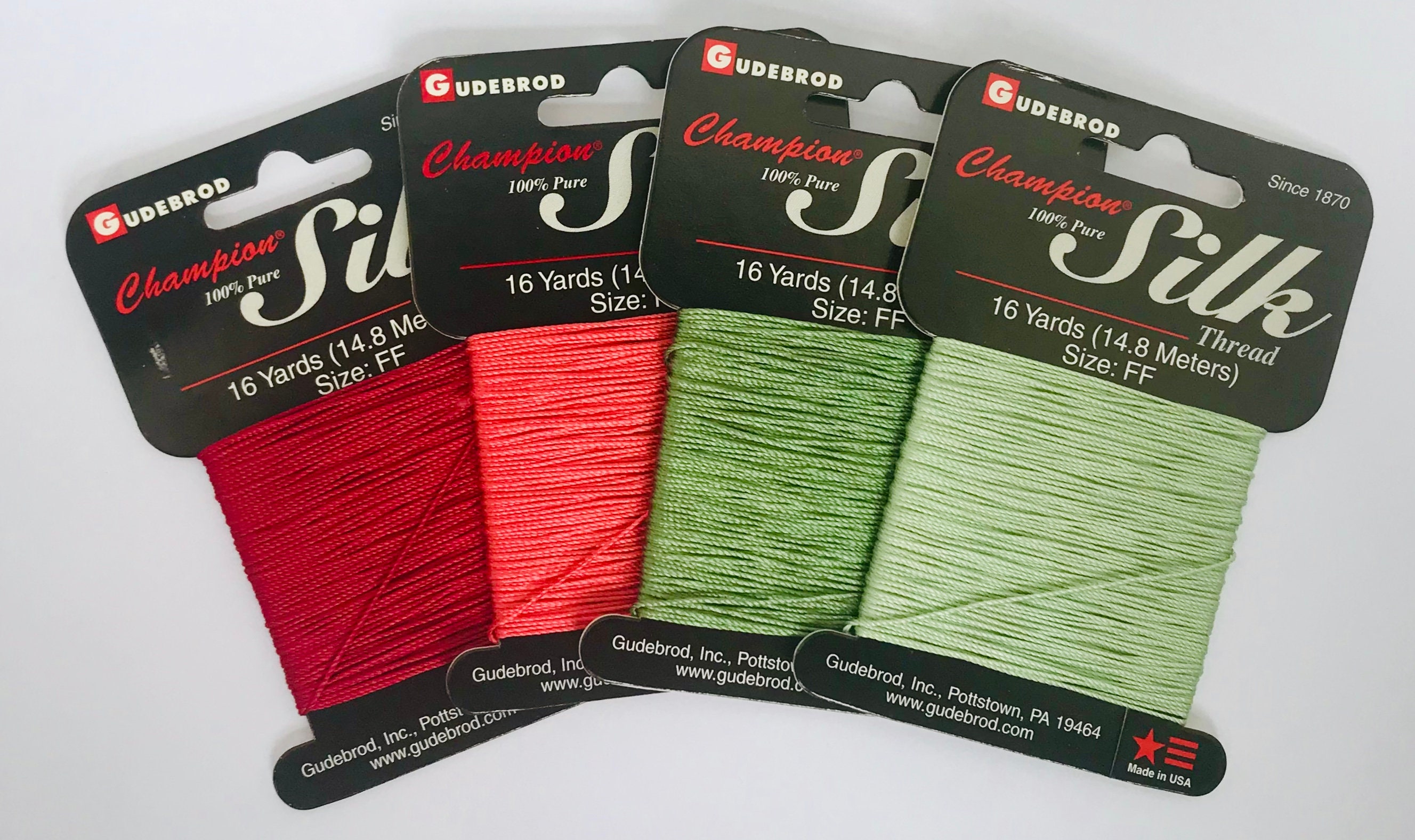 16 Cards Gudebrod Champion 100% Pure 3-ply Silk Bead Cord Thread, Size ...