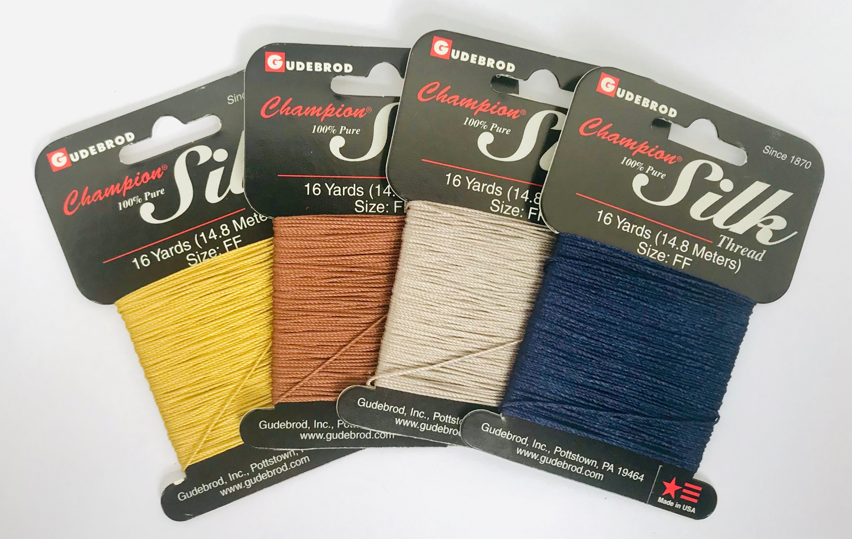 16 Cards Gudebrod Champion 100% Pure 3-ply Silk Bead Cord Thread, Size ...