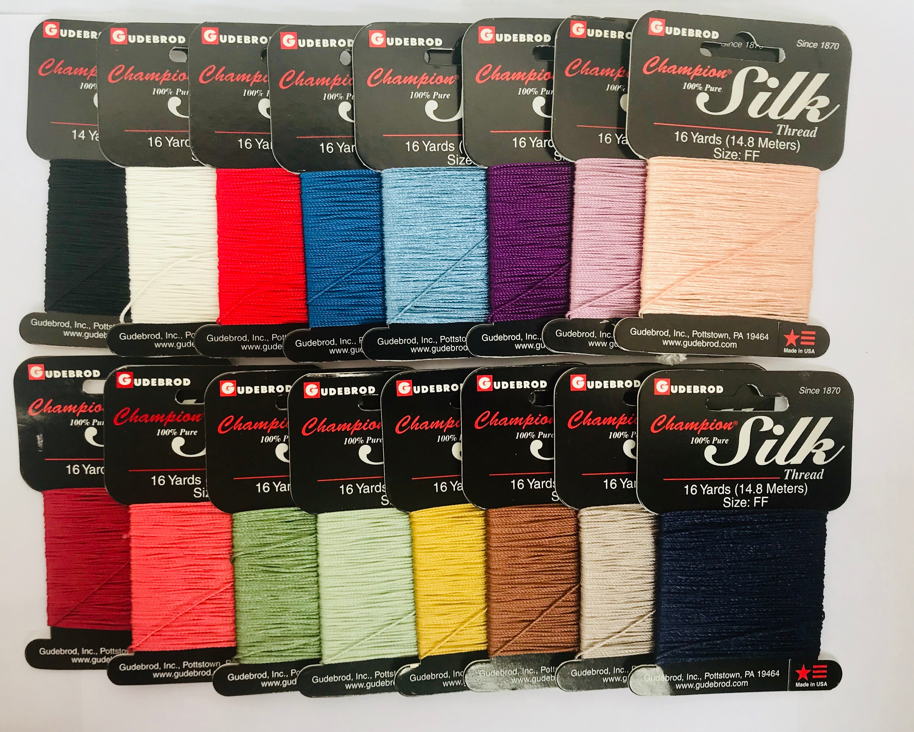 16 Cards Gudebrod Champion 100% Pure 3-ply Silk Bead Cord Thread, Size ...