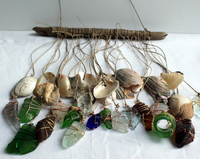 Beach Glass Sea Shell Sun Catcher Wind Chime Driftwood - Etsy