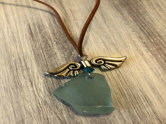 Sea Glass Angel Angel Necklace Sliding Knot Necklace March - Etsy
