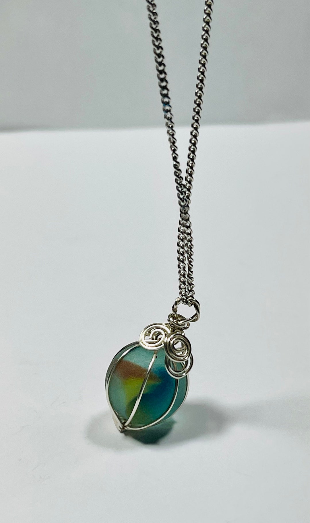 Marbre de verre de mer, Collier en verre de plage, Collier écologique, Mariage à la plage ...