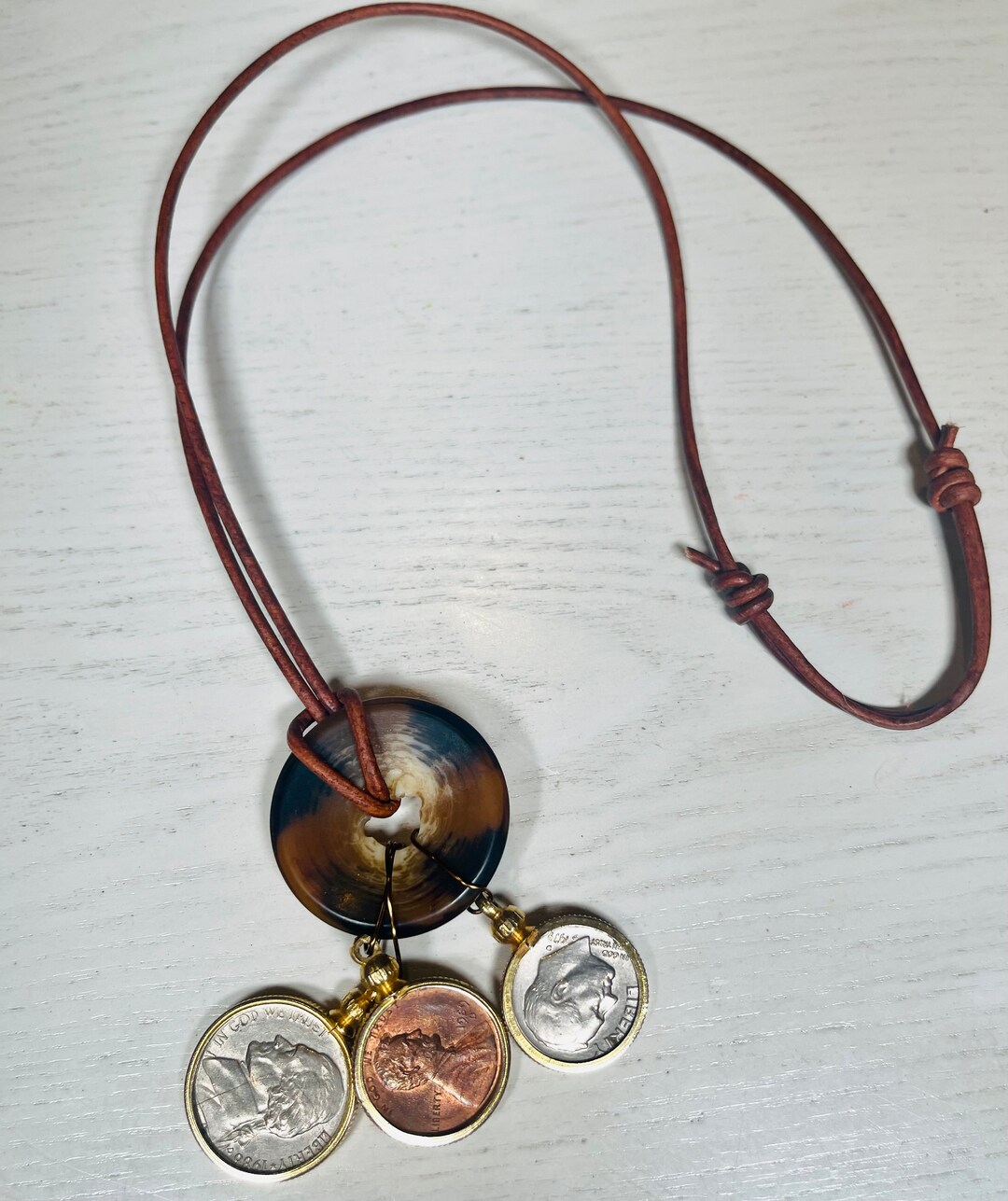 Coin Necklace Sliding Knot Donut Bohemian Necklace Boho Jewelry ...
