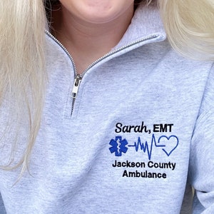 EMT EMS Custom Quarter Zip Collar Sweatshirt, Rescue, Fire, Shirt 1/4 ...