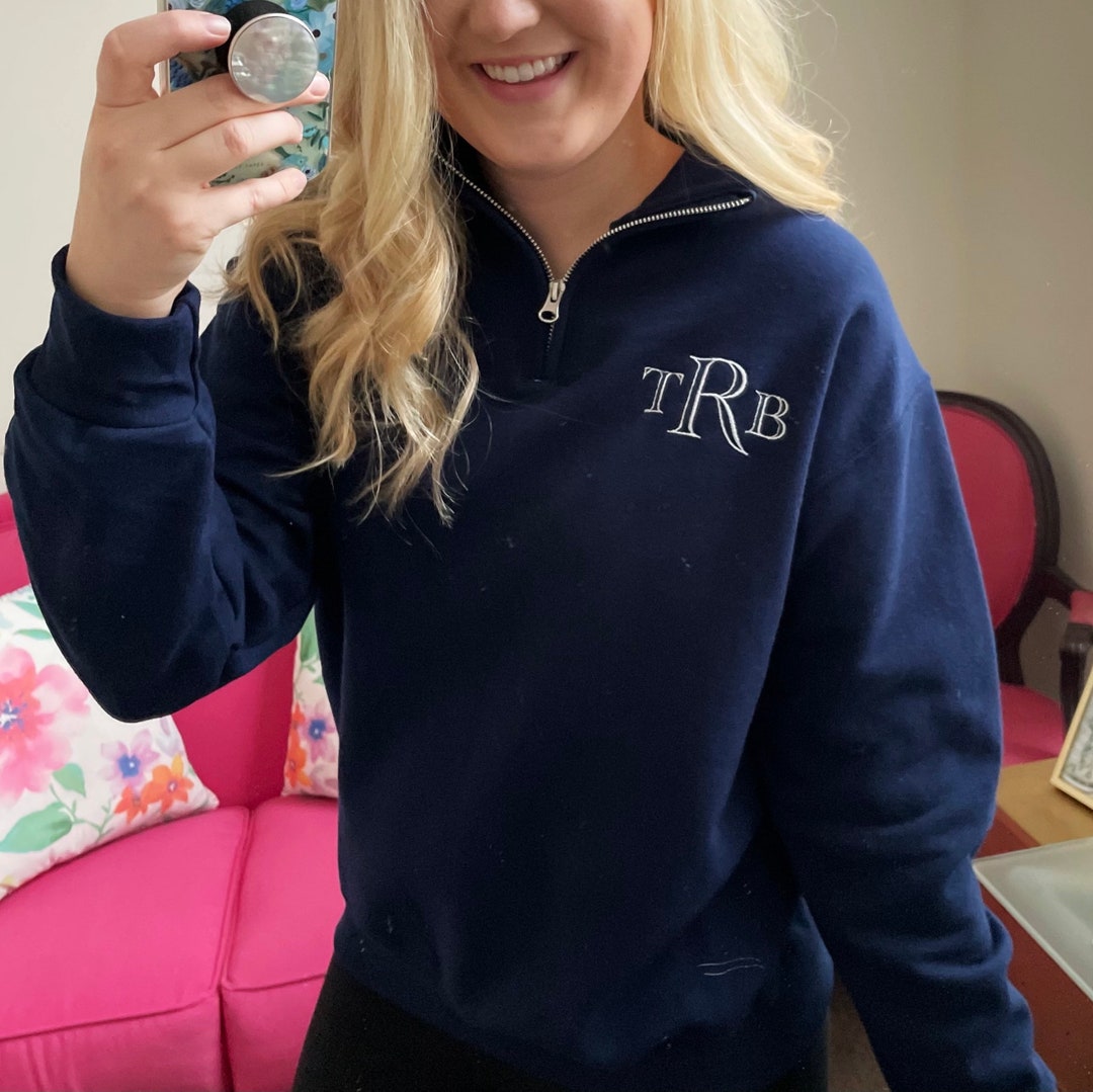 Monogram Sweatshirt for Women | Monogrammed Quarter Zip Fleece Pullover ...