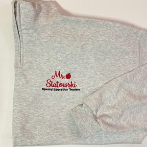 Teacher Pullover Sweatshirt Jacket, Apple With Teacher and School Name ...