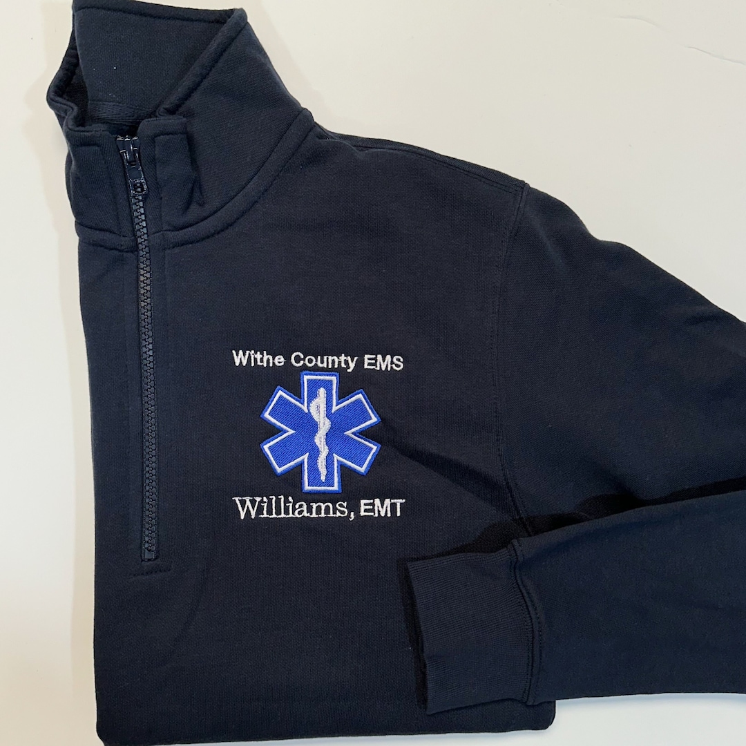 EMT EMS Custom Quarter Zip Collar Sweatshirt With Pocket, Rescue, Fire ...