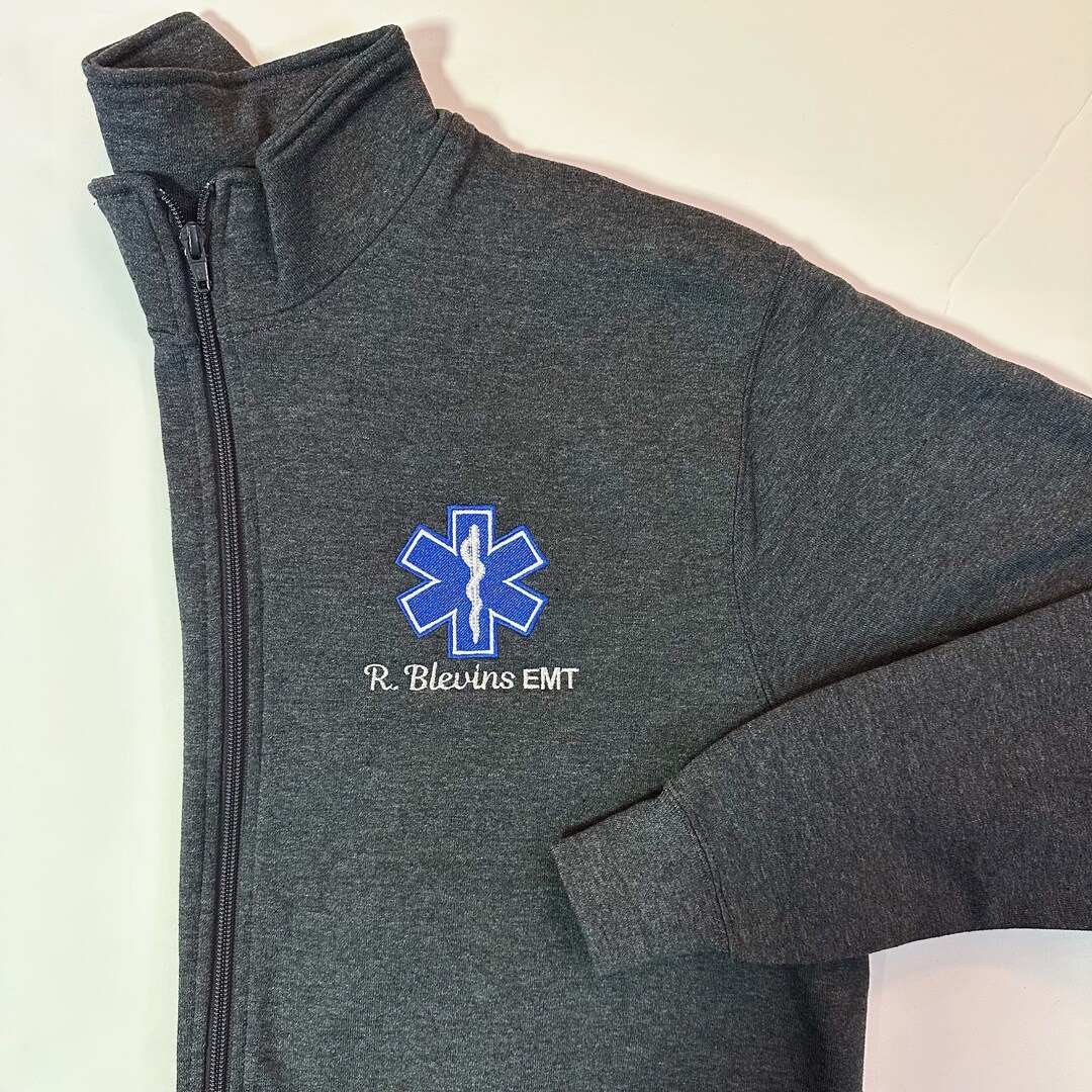 EMT EMS Custom Full Zip Collar Sweatshirt With Pockets, Rescue, Fire ...
