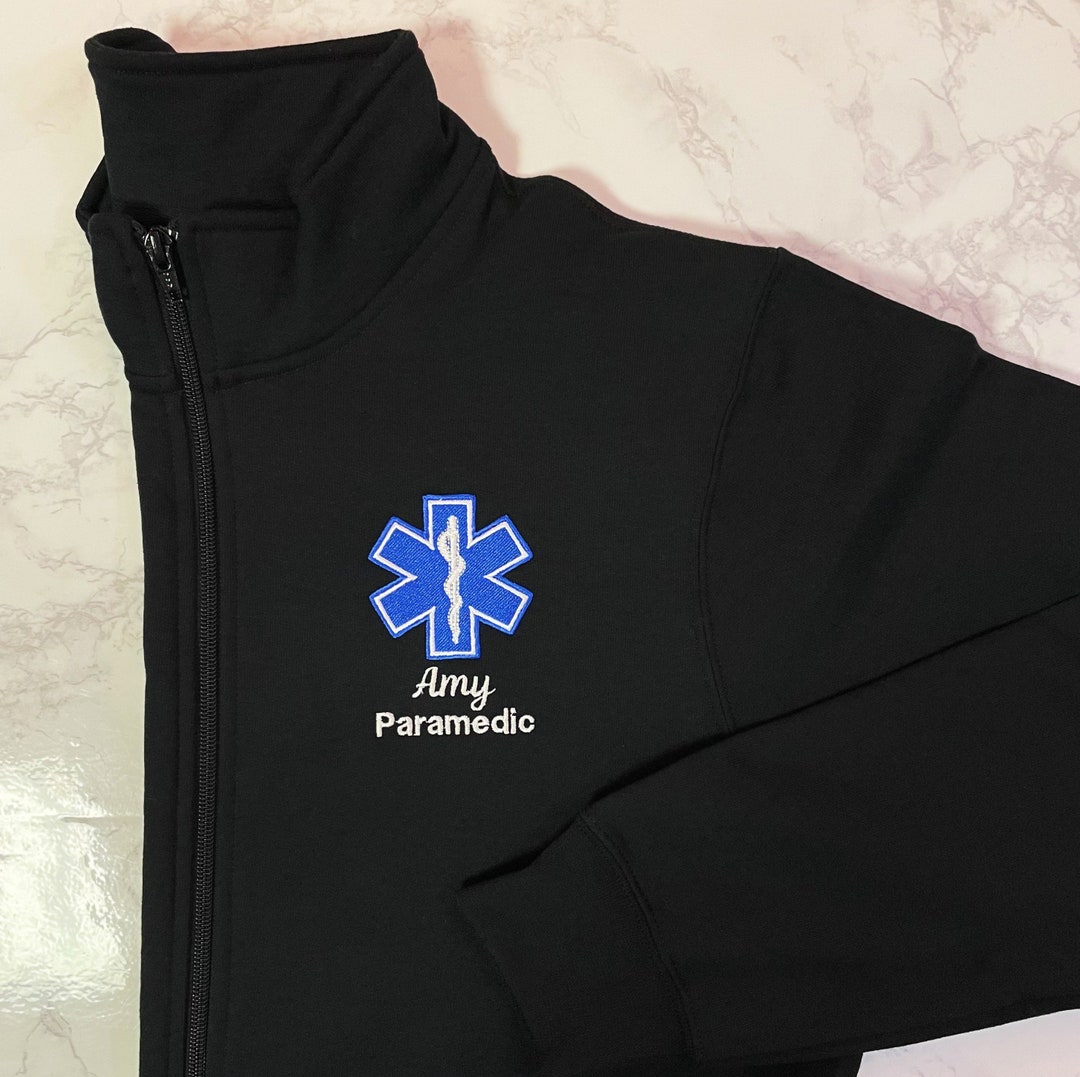 EMT EMS Custom Full Zip Collar Sweatshirt With Pockets, Rescue, Fire ...