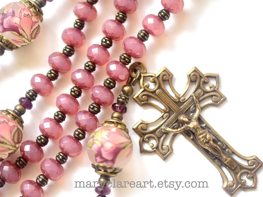 Lilies for Mary Handcrafted Rosary, Catholic Rosary, Hand Strung Rosary, Five Decade Rosary ...