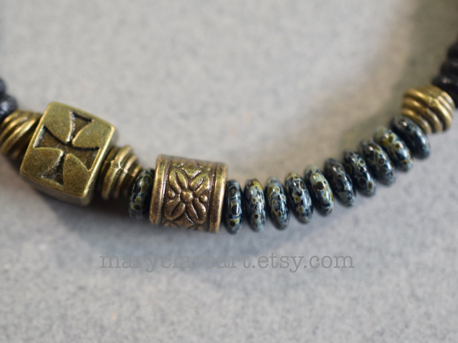 Mens Rosary Bracelet, Black Picasso Beads, Be Strong in the Lord Rosary ...